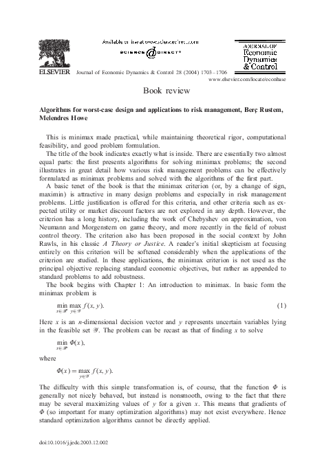 (PDF) Algorithms for worst-case design and applications to risk ...