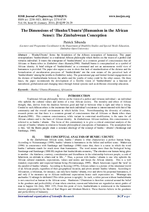 (PDF) The Dimensions of ‘Hunhu/Ubuntu’(Humanism in the African Sense ...