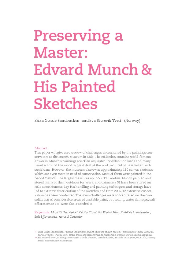 (PDF) Preserving a Master: Edvard Munch and His Painted Sketches