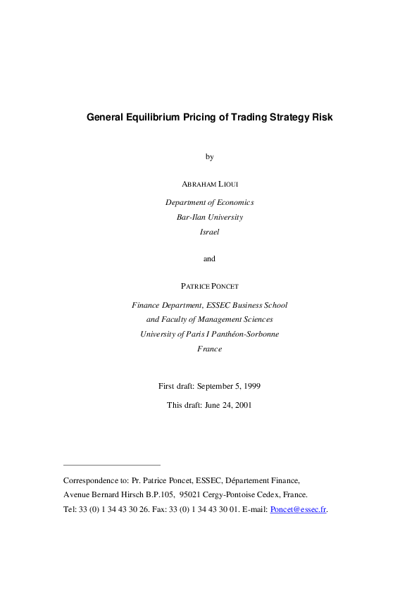 (PDF) General Equilibrium Pricing of Trading Strategy Risk