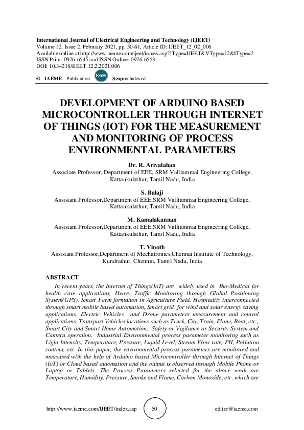 (PDF) DEVELOPMENT OF ARDUINO BASED MICROCONTROLLER THROUGH INTERNET OF THINGS (IOT) FOR THE ...