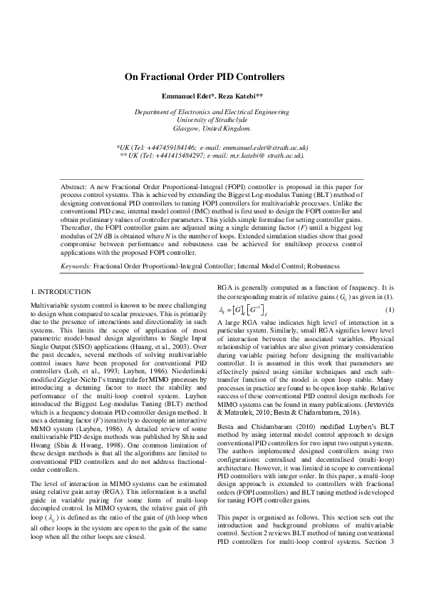 (PDF) On Fractional-order PID Controllers