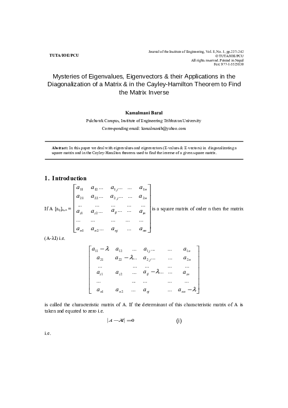 Pdf Mysteries Of Eigenvalues Eigenvectors And Their Applications In The Diagonalization Of A