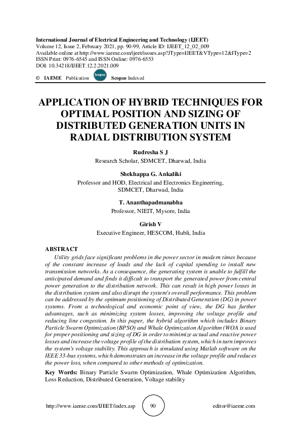 (PDF) APPLICATION OF HYBRID TECHNIQUES FOR OPTIMAL POSITION AND SIZING OF DISTRIBUTED GENERATION ...