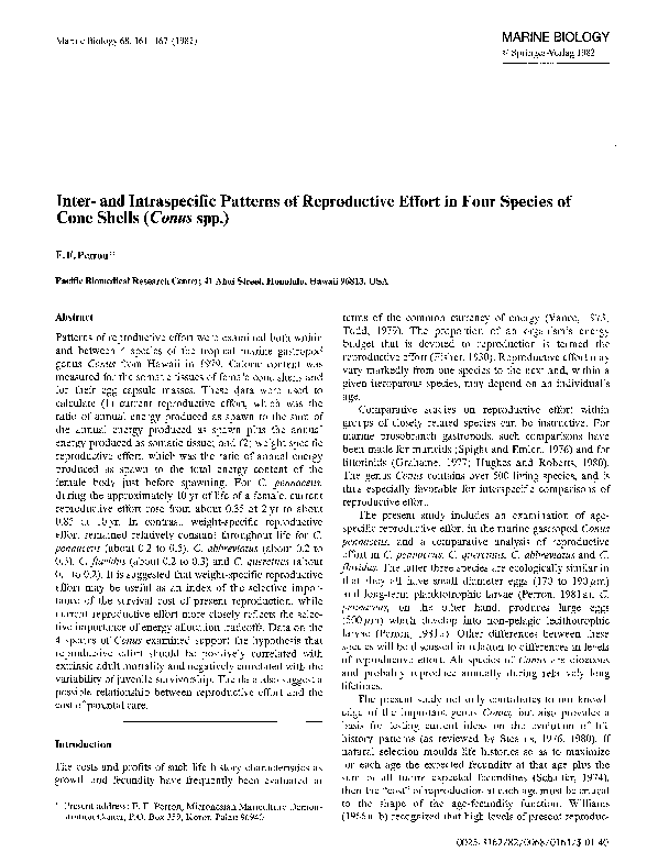 (PDF) Inter- and Intraspecific Patterns of Reproductive Effort in Four ...