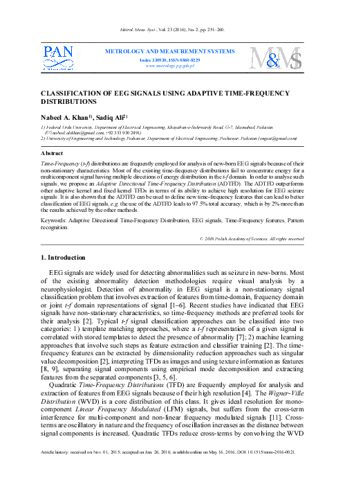 Pdf Classification Of Eeg Signals Using Adaptive Time Frequency