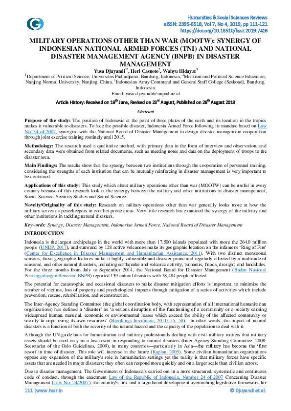 (PDF) Military Operations Other Than War (Mootw): Synergy of Indonesian ...