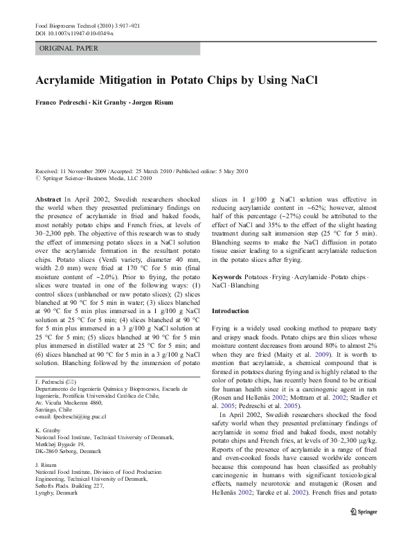 (PDF) Acrylamide Mitigation in Potato Chips by Using NaCl