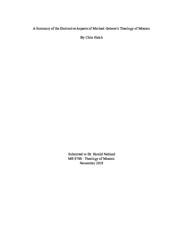 (PDF) A Summary of the Distinctive Aspects of Michael Goheen's Theology ...