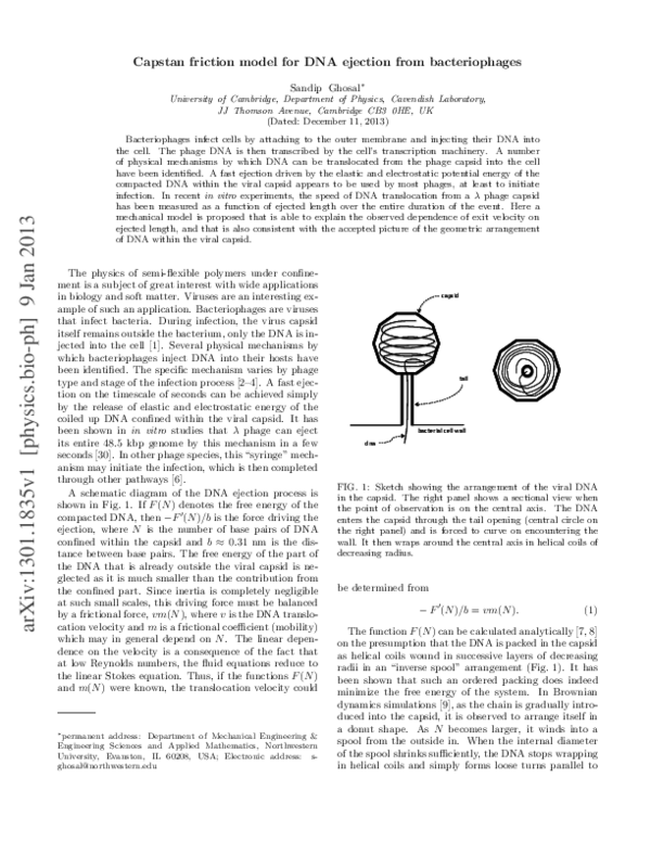 (PDF) Capstan Friction Model for DNA Ejection from Bacteriophages