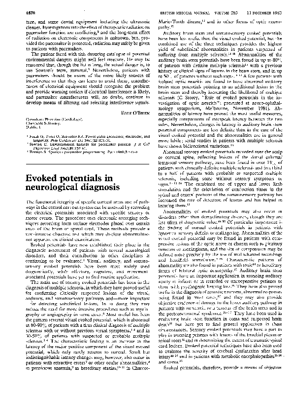 (PDF) Evoked potentials in neurological diagnosis