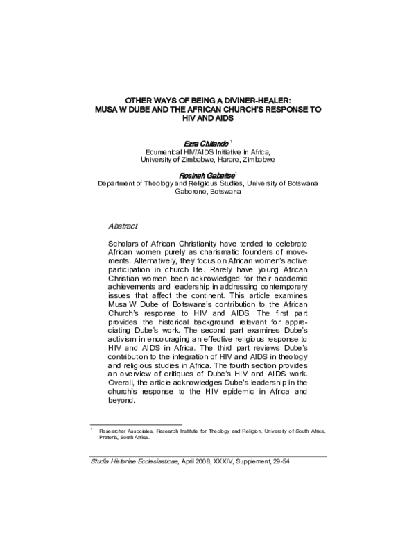(PDF) Other ways of being a diviner-healer: Musa W Dube and the African ...