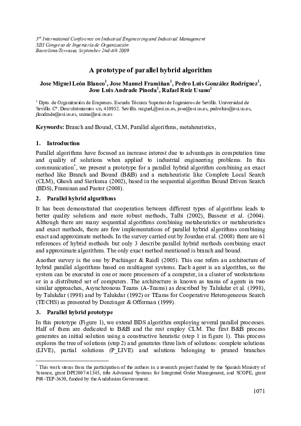 Pdf A Prototype Of Parallel Hybrid Algorithm