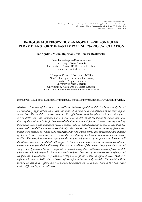 (PDF) In-House Multibody Human Model Based on Euler Parameters for the ...