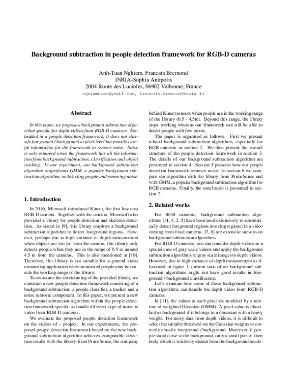 (PDF) Background subtraction in people detection framework for RGB-D ...