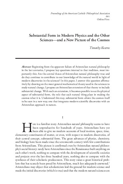 (PDF) Substantial Form in Physics and the Other Sciences--and A New ...