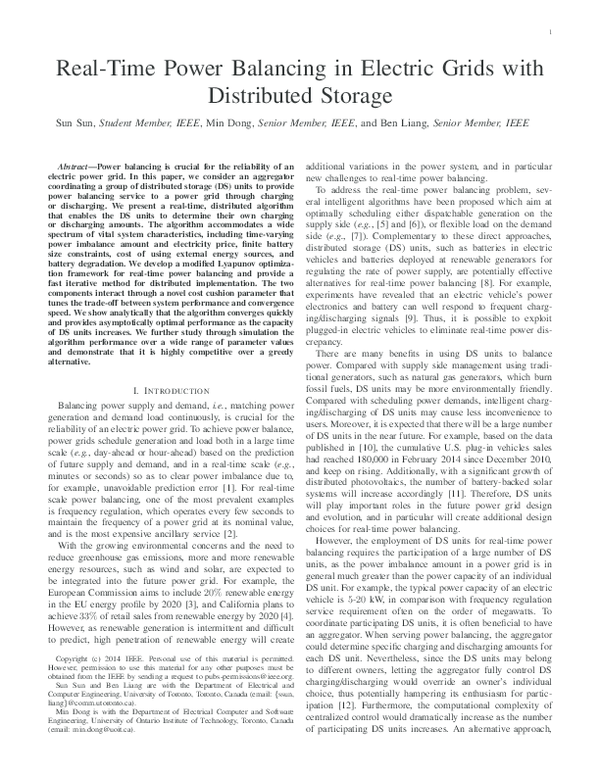 (PDF) Real-Time Power Balancing in Electric Grids With Distributed ...