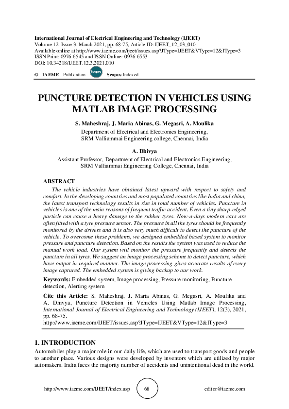 (PDF) PUNCTURE DETECTION IN VEHICLES USING MATLAB IMAGE PROCESSING