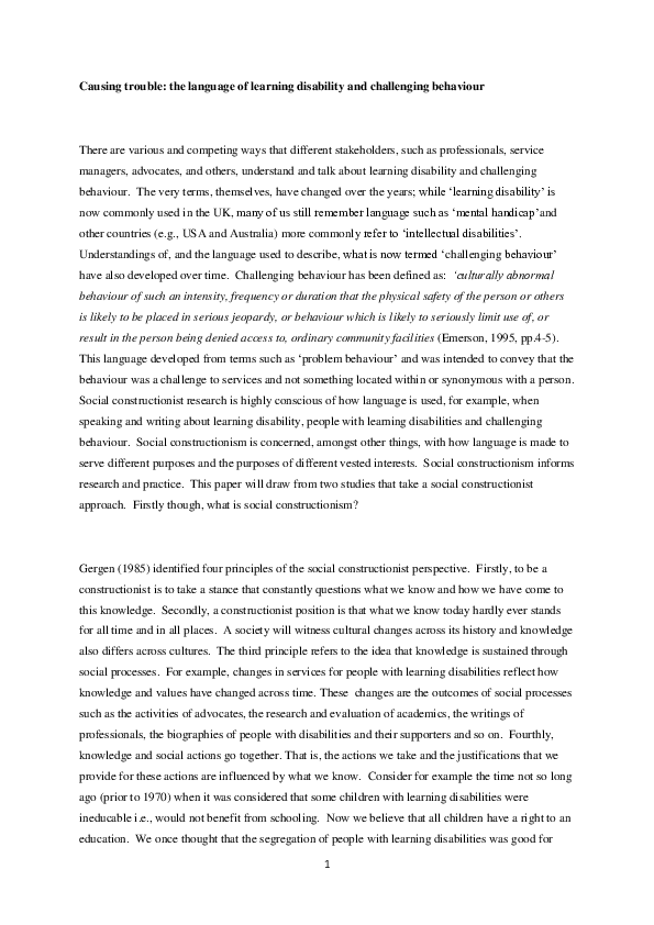 (PDF) Causing trouble: the language of learning disability and ...