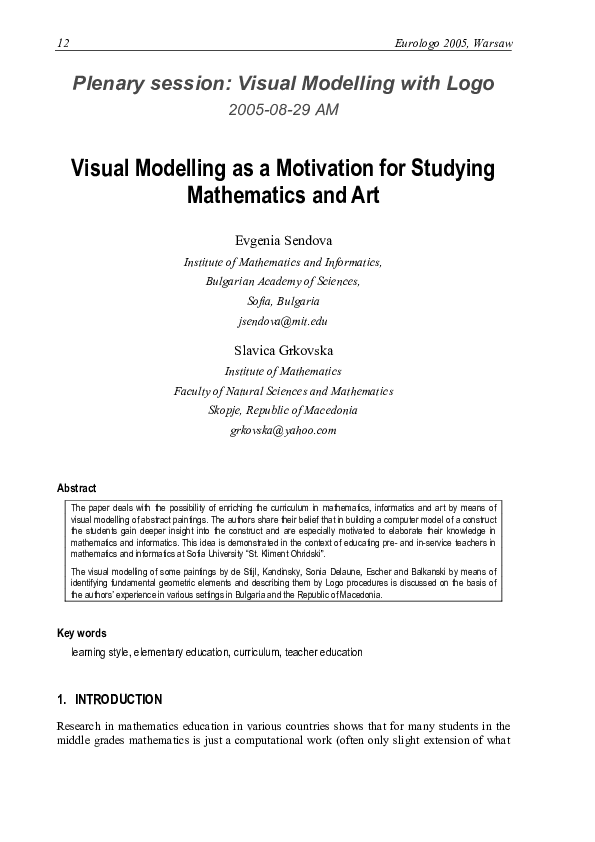 (PDF) Visual modeling as a motivation for studying mathematics and art