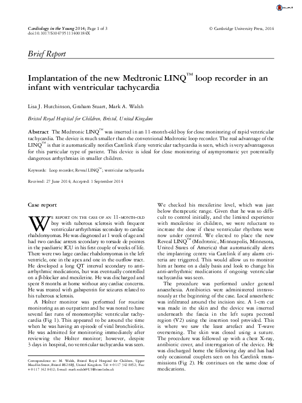 (PDF) Implantation of the new Medtronic LINQ™ loop recorder in an ...
