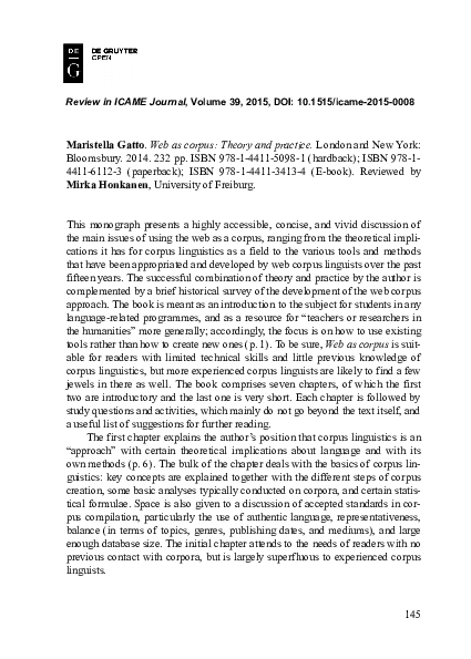 (PDF) Maristella Gatto. Web as corpus: Theory and practice