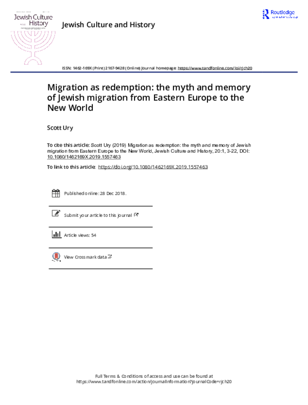 (PDF) Migration as redemption: the myth and memory of Jewish migration ...
