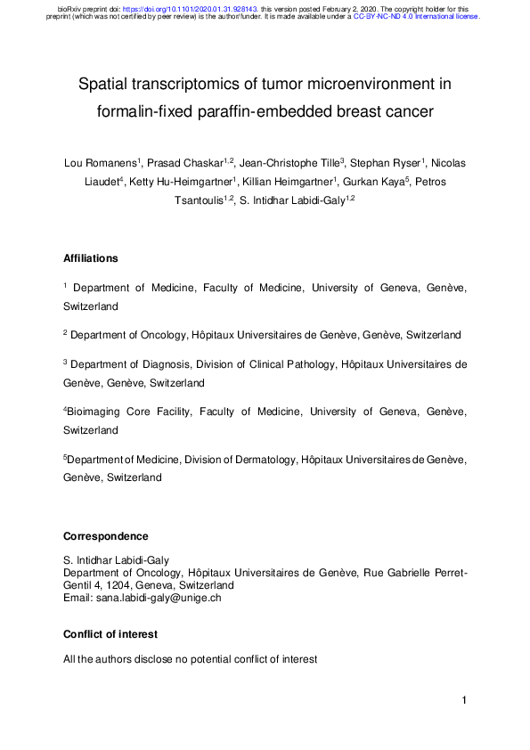 (PDF) Spatial transcriptomics of tumor microenvironment in formalin ...