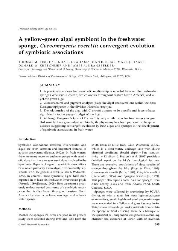 (PDF) A yellow-green algal symbiont in the freshwater sponge ...