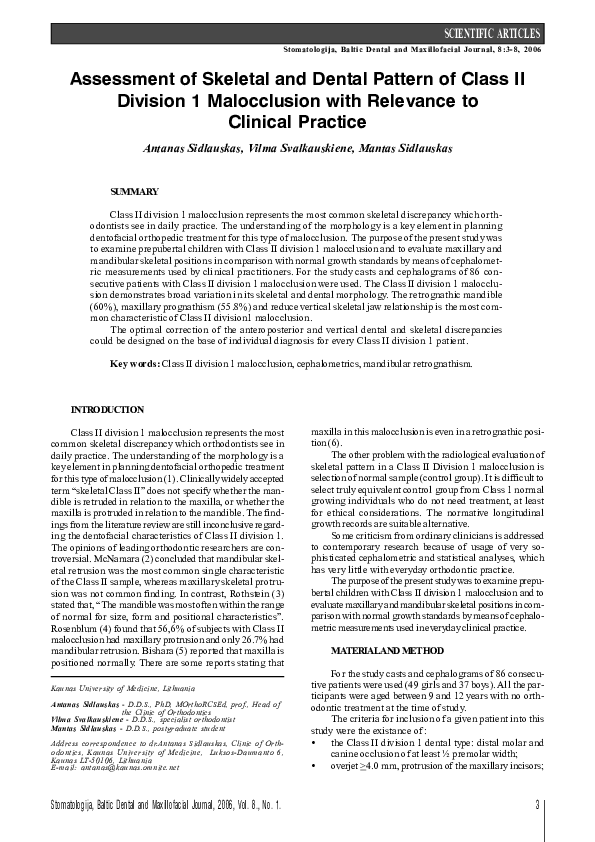 (PDF) Assessment of skeletal and dental pattern of Class II division 1 ...