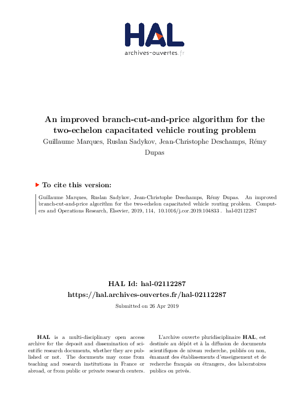 Pdf An Improved Branch Cut And Price Algorithm For The Two Echelon