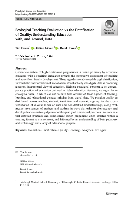 (PDF) Ecological Teaching Evaluation vs the Datafication of Quality ...