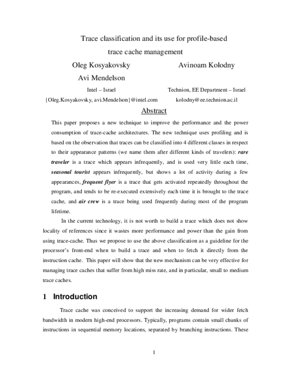 (PDF) Trace classification and its use for profile-based trace cache ...