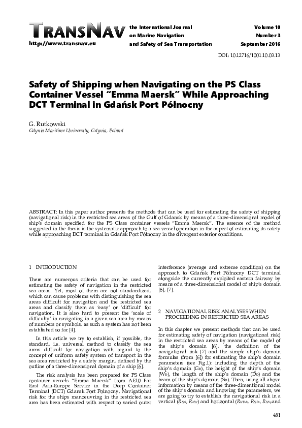 (PDF) Safety of Shipping when Navigating on the PS Class Container ...