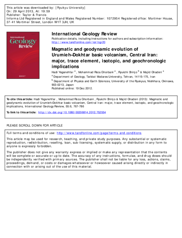 (PDF) Magmatic and geodynamic evolution of Urumieh–Dokhtar basic volcanism, Central Iran: major ...