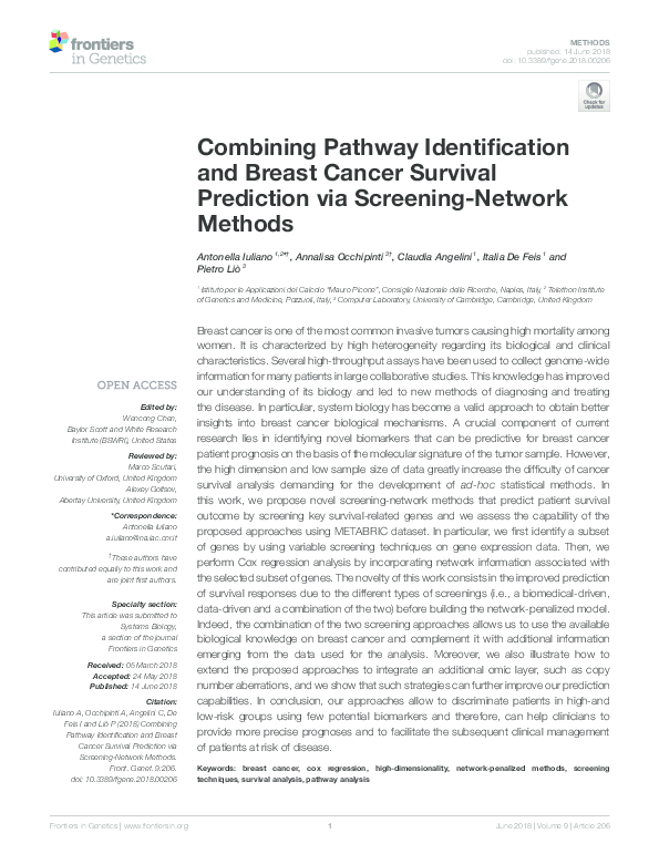 (PDF) Breast Cancer Prognosis via Screening-Networks