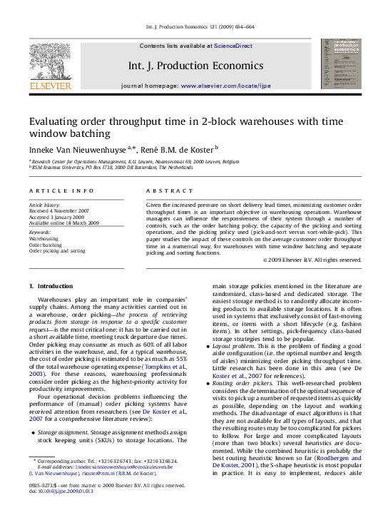 (PDF) Evaluating order throughput time in 2-block warehouses with time ...