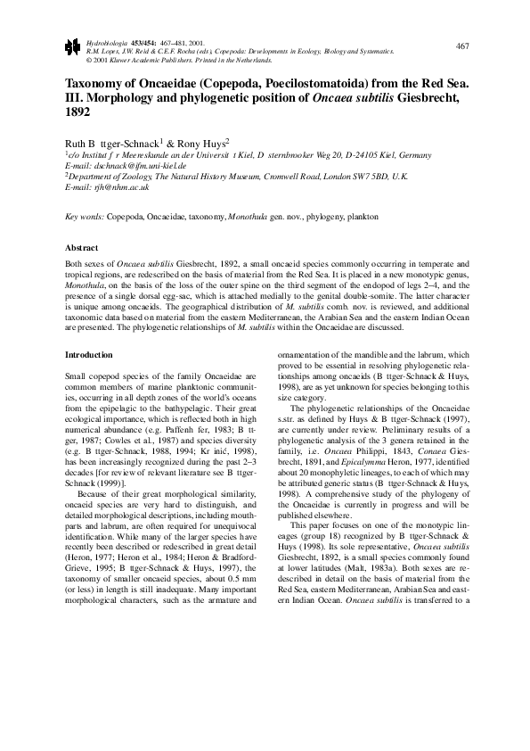(PDF) Taxonomy of Oncaeidae (Copepoda, Poecilostomatoida) from the Red ...