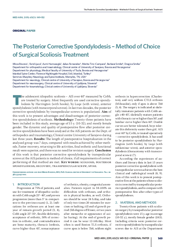 (PDF) The Posterior Corrective Spondylodesis – Method of Choice of ...