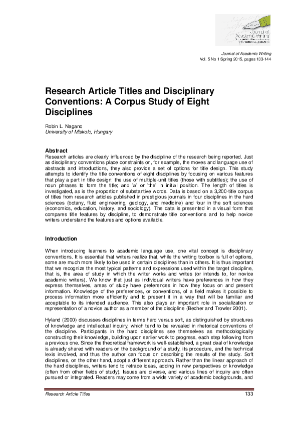 (PDF) Research Article Titles and Disciplinary Conventions: A Corpus ...