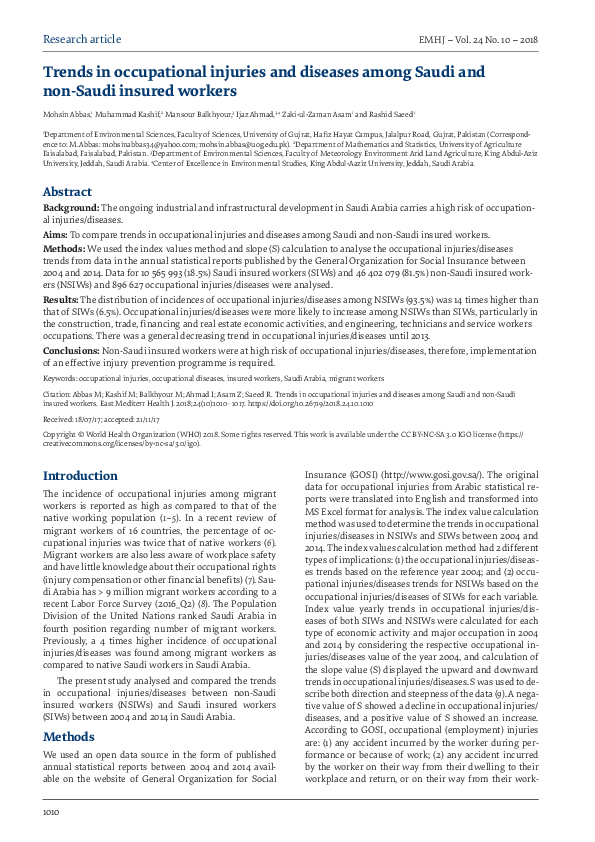 (PDF) Trends in occupational injuries and diseases among Saudi and non ...