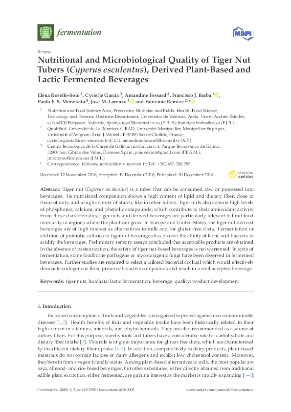 (PDF) Nutritional and Microbiological Quality of Tiger Nut Tubers (Cyperus esculentus), Derived ...
