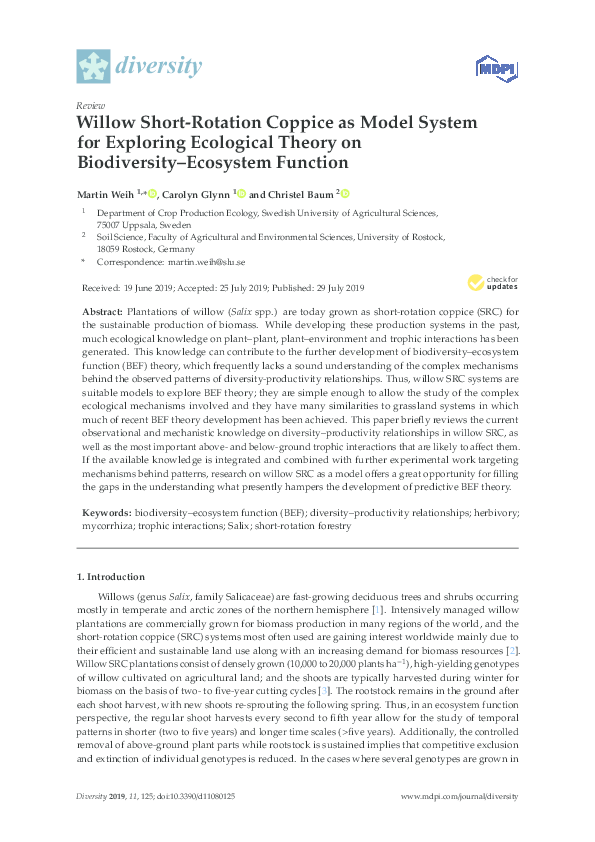 (PDF) Willow Short-Rotation Coppice as Model System for Exploring ...