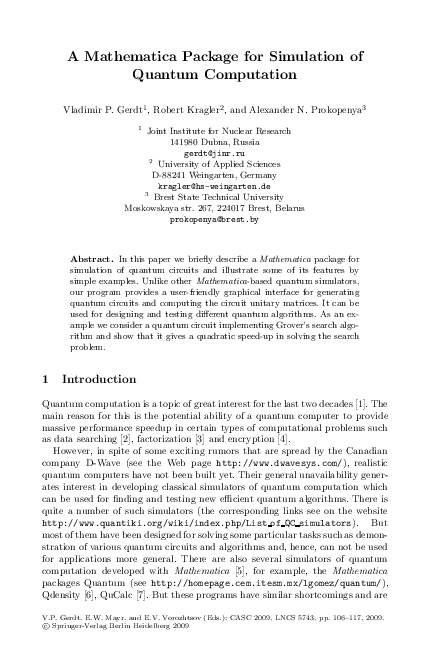 (PDF) A Mathematica Package for Simulation of Quantum Computation