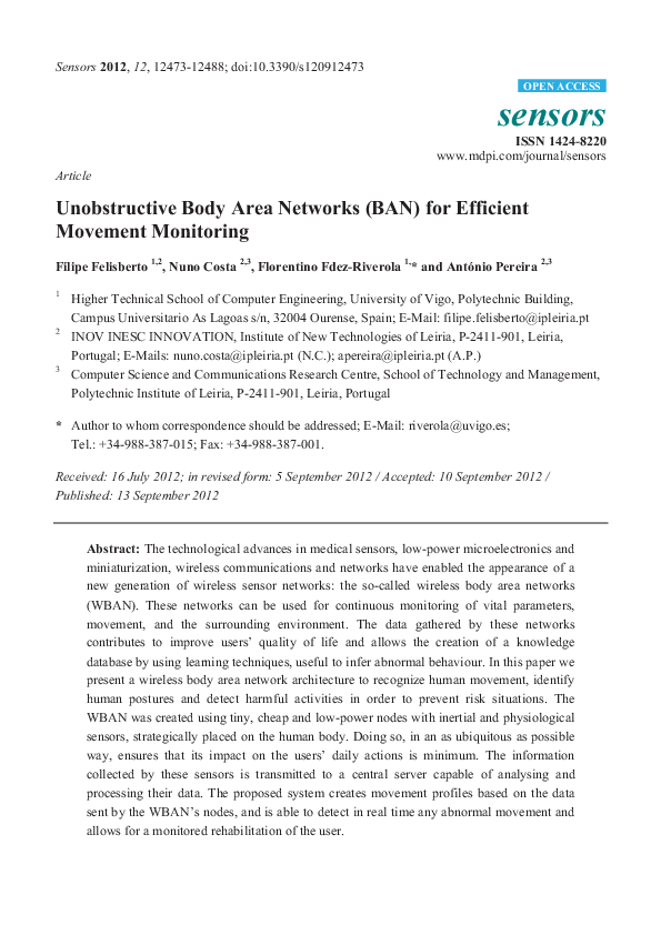 (PDF) Unobstructive Body Area Networks (BAN) for Efficient Movement ...