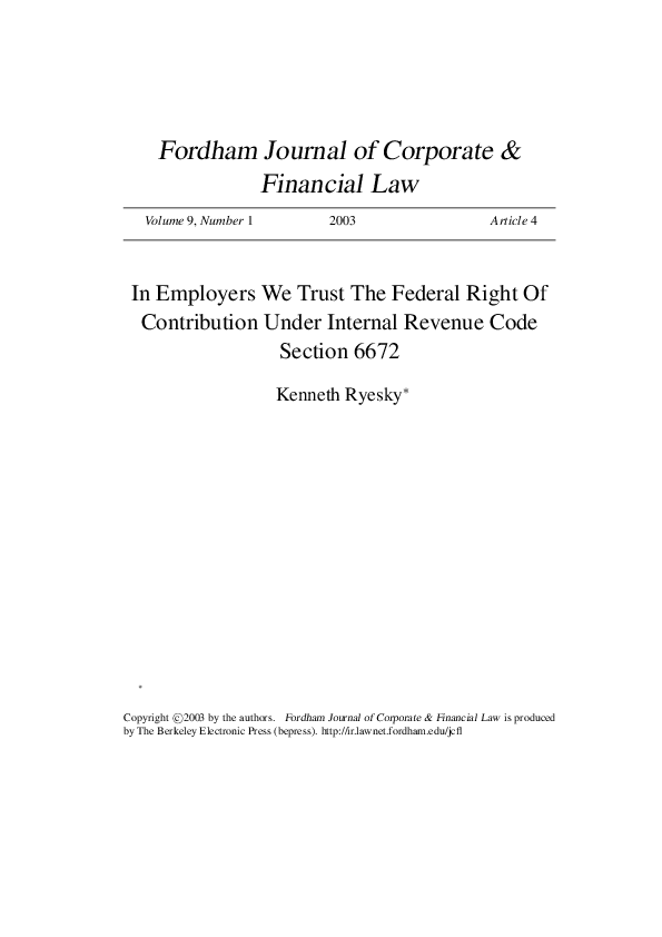 (PDF) In Employers We Trust The Federal Right Of Contribution Under ...