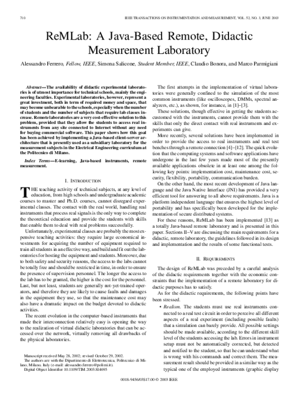 (PDF) ReMlab: A java-based remote, didactic measurement laboratory