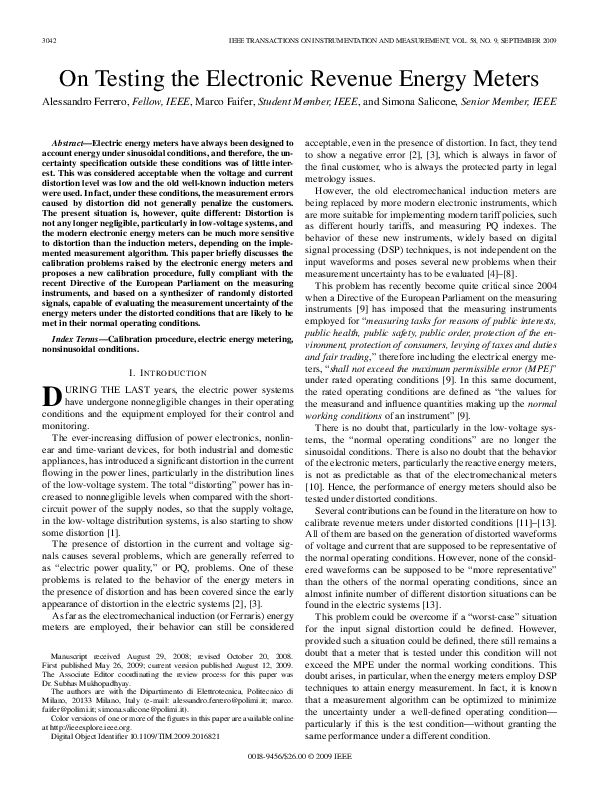 (PDF) On Testing the Electronic Revenue Energy Meters