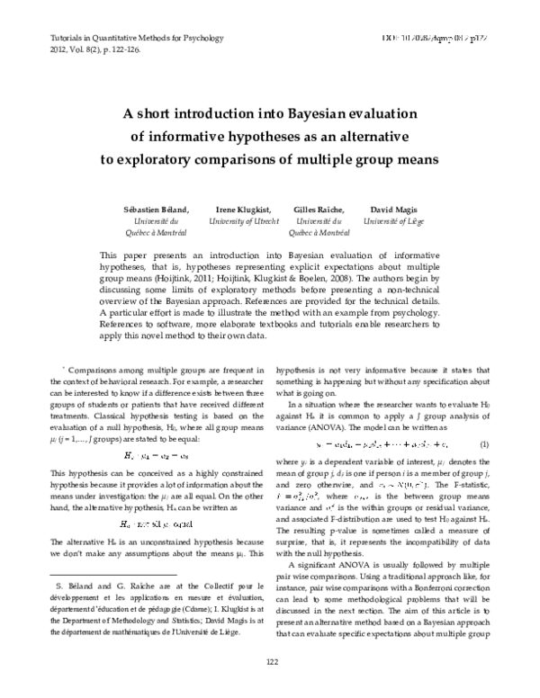 Pdf A Short Introduction Into Bayesian Evaluation Of Informative