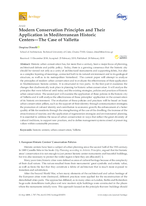 (PDF) Modern Conservation Principles and Their Application in ...